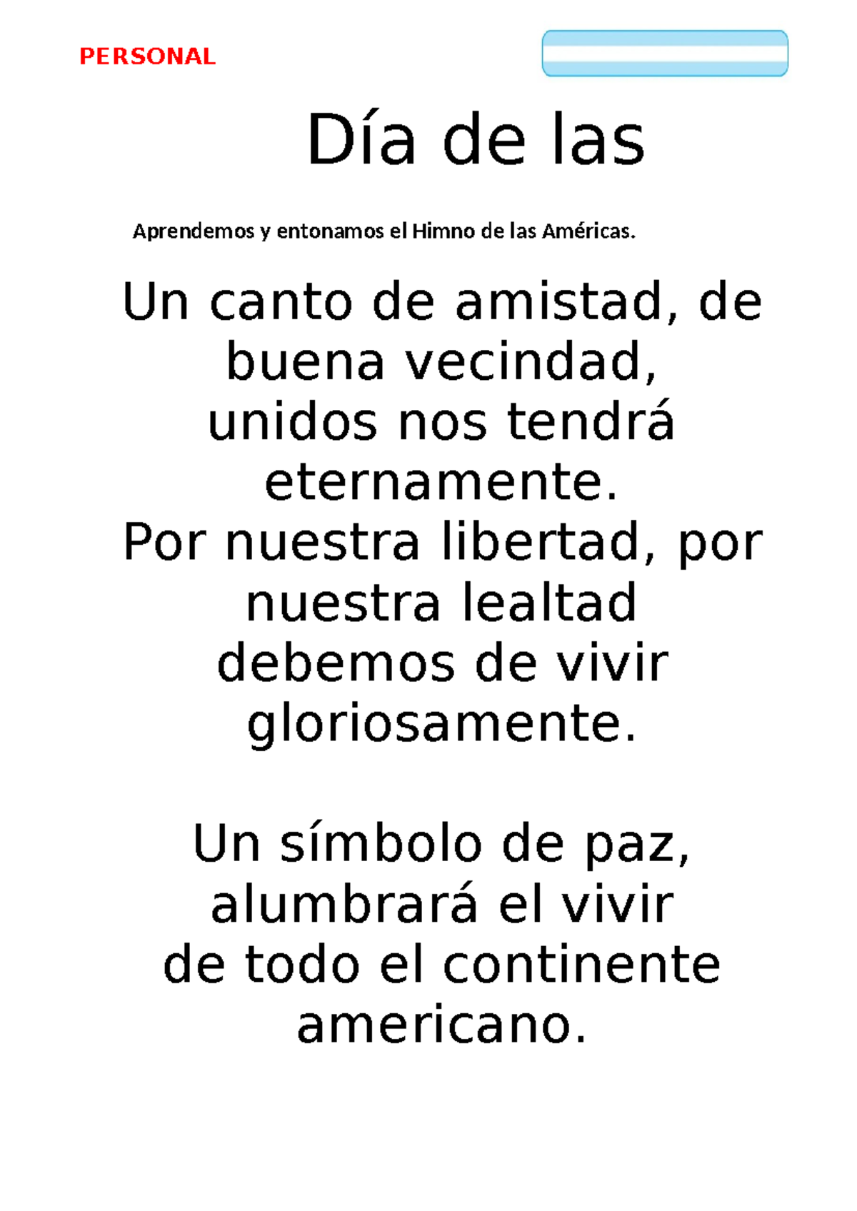 Día de las Américas - DIA DE LAS AMERICAS HIMNO - Aprendemos y ...