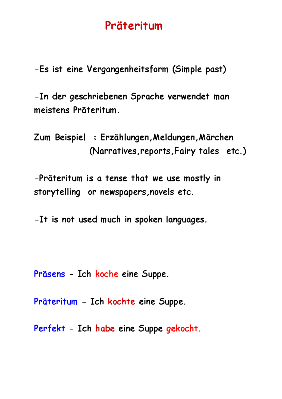 Präteritum -regelmäßige -Es ist eine Vergangenheitsform (Simple past ...