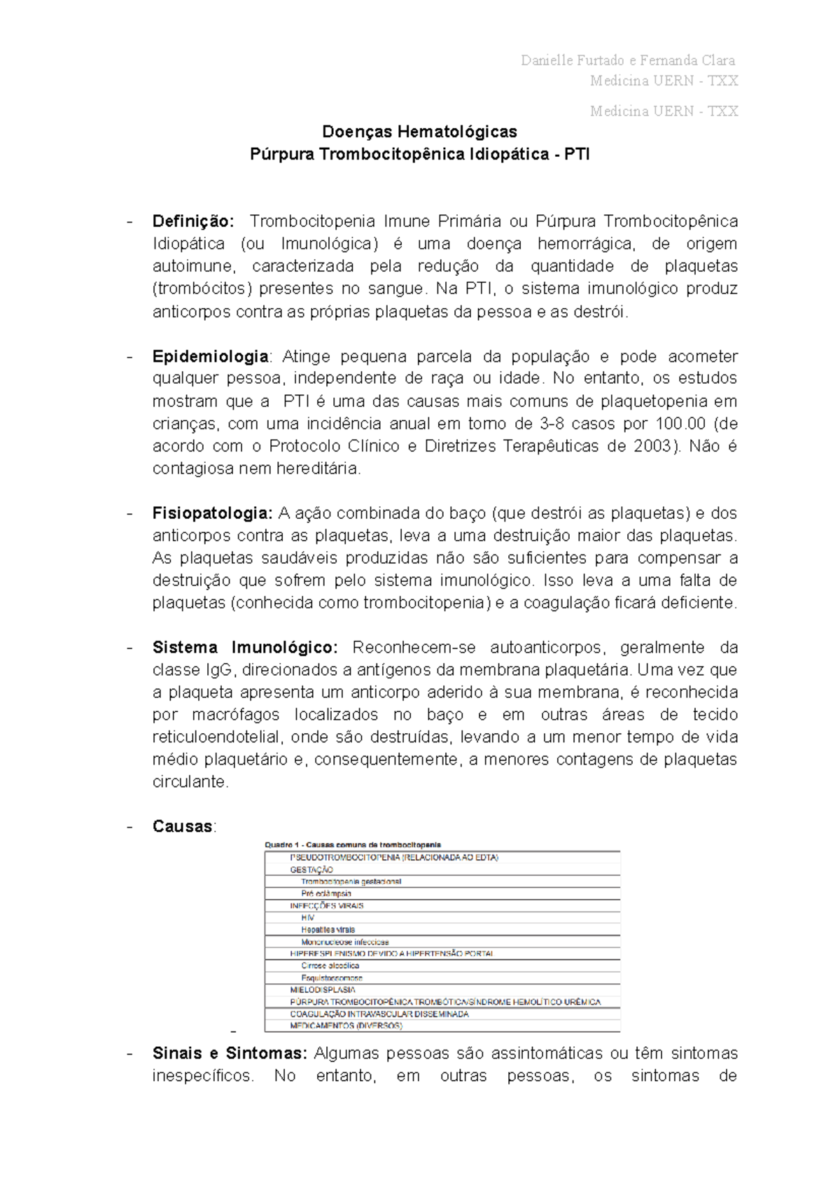 Púrpura Trombocitopênica Idiopática - PTI - Danielle Furtado e Fernanda ...