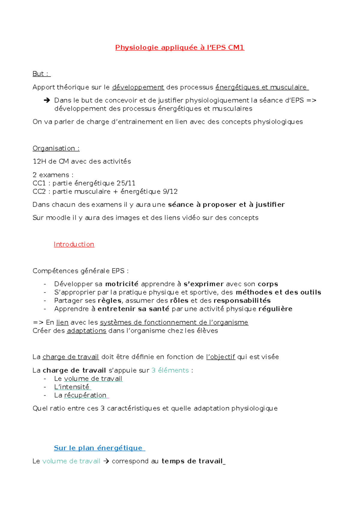 Physiologie appliquée CM1 - Physiologie appliquée à l’EPS CM But ...