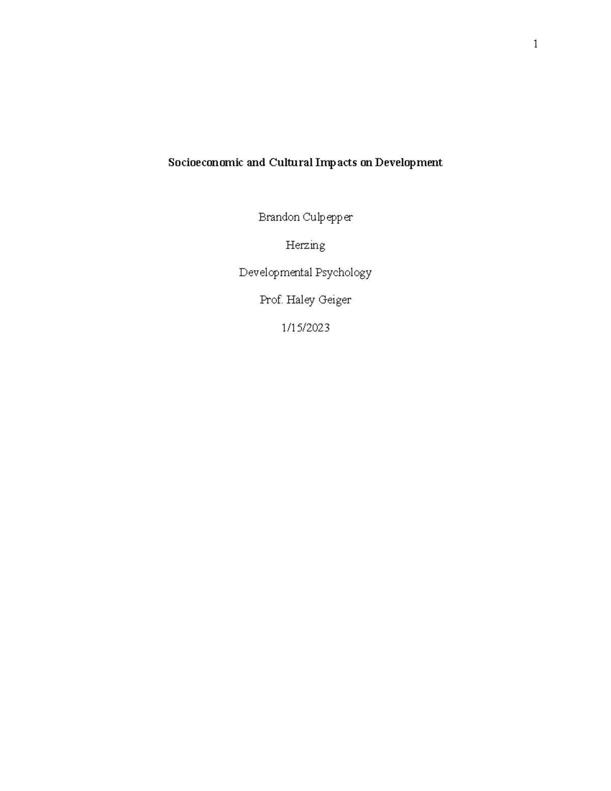 Unit1 Assessment - Unit 1 - Socioeconomic and Cultural Impacts on ...