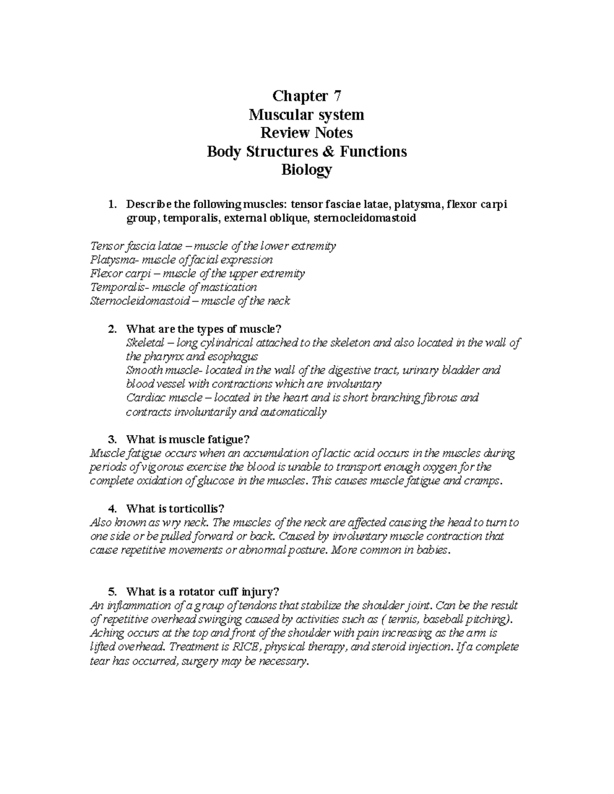 Chapter 7 muscular system review answer key - Chapter 7 Muscular system ...