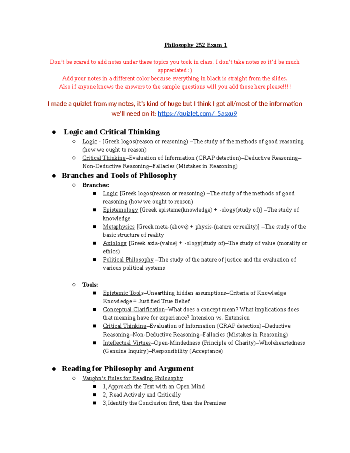 PHIL 252 Final Notes - GOOD ASSIGNMENT REVIEW FOR THIS COURSE ...