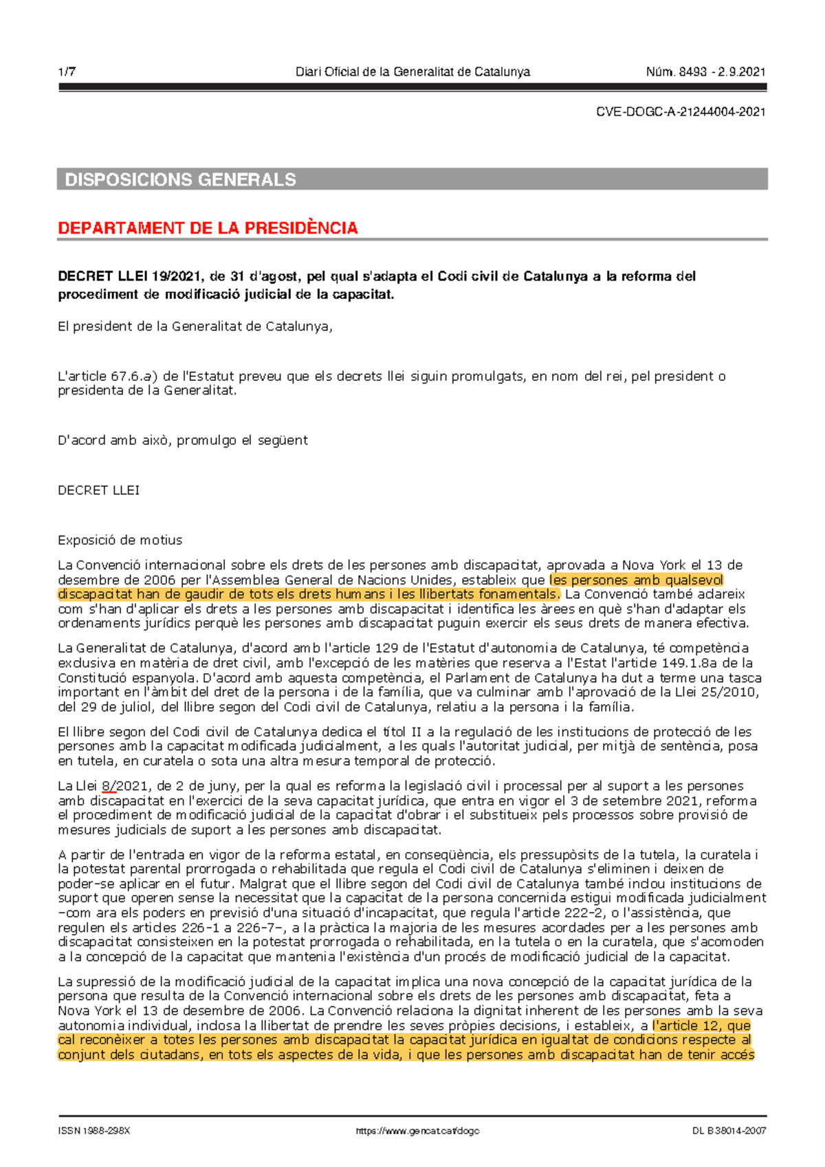 Reviseu el Decret Llei 19:2021, de 31 d'agost - DISPOSICIONS GENERALS ...