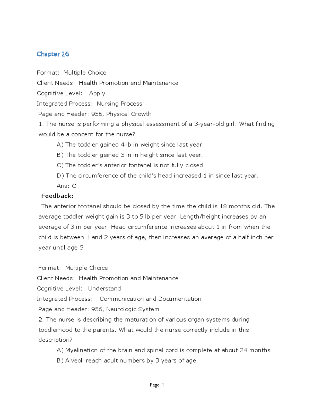 Chapter 26 - Test bank - Chapter 26 Format: Multiple Choice Client ...