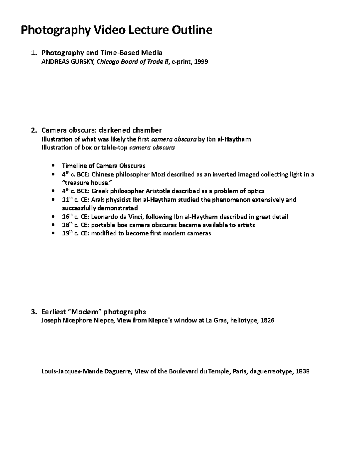 Photography Introduction Video Lecture Outline - Photography Video ...