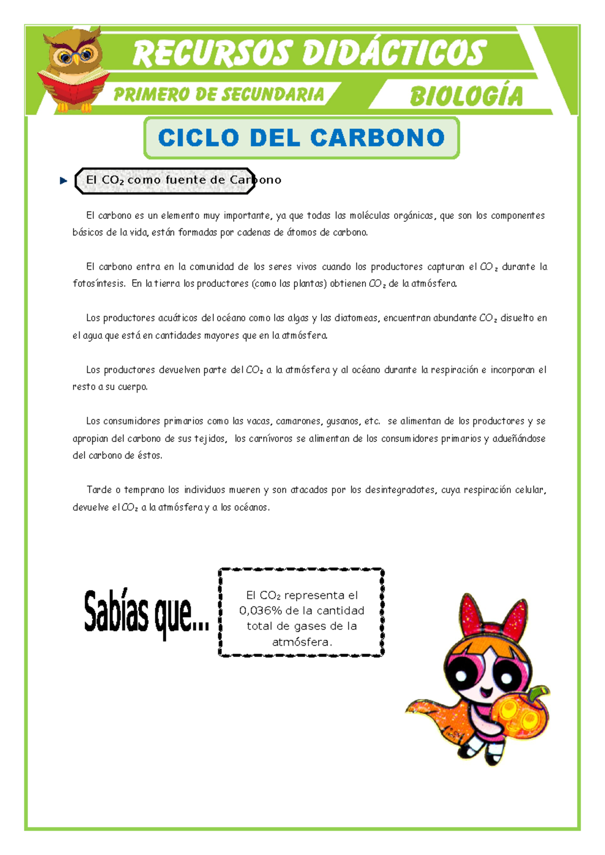 Ciclo del Carbono para Primero de Secundaria - CICLO DEL CARBONO ...