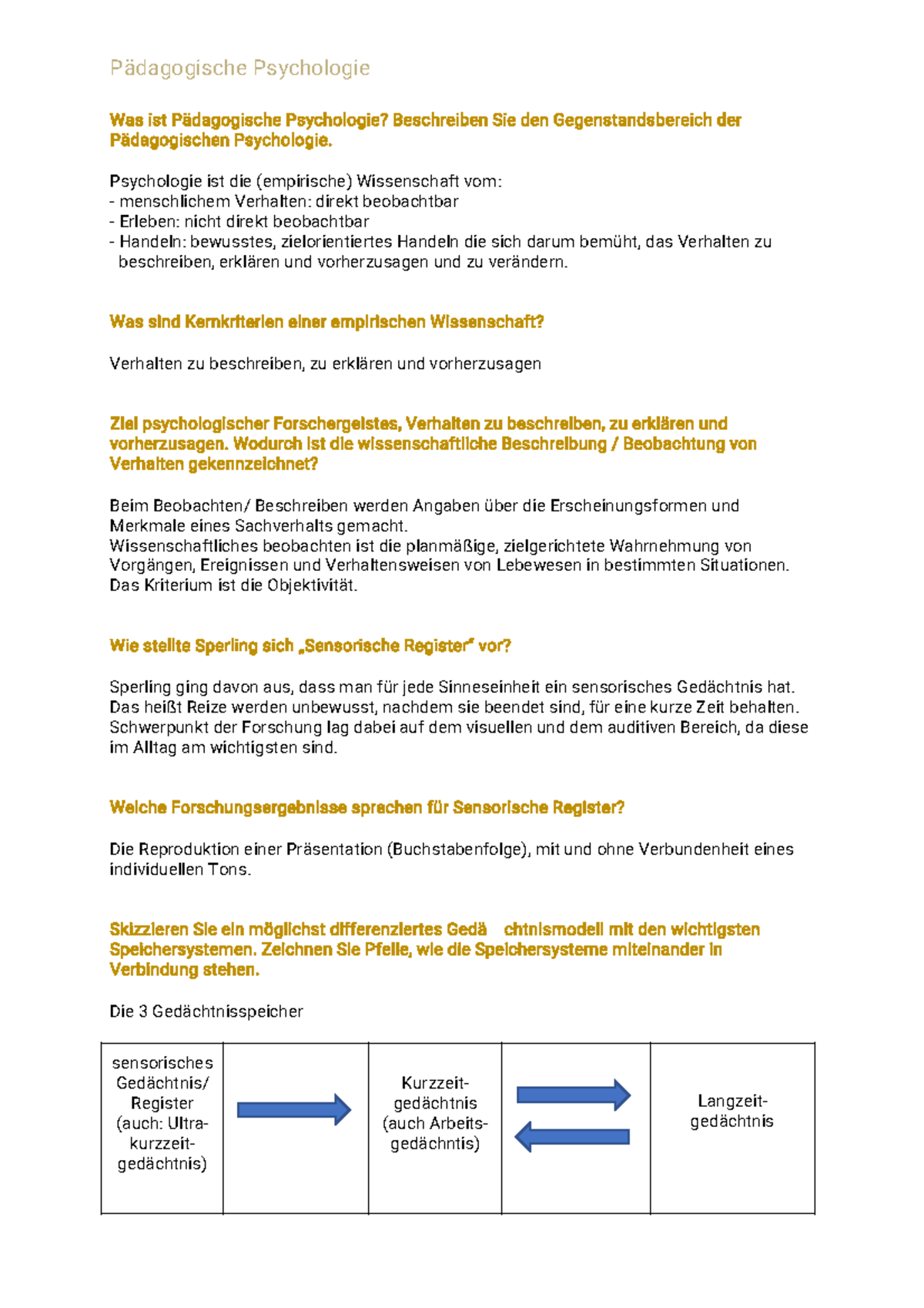 Klausur, Fragen - Pädagogische Psychologie W a s i s t P ä d a g o g i s c h e P s y c h o l o g ...
