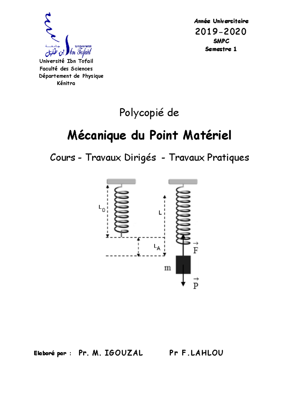 Partie 1 - Cours - Mécanique du Point Matériel SMPC-S1 Fac - Studocu