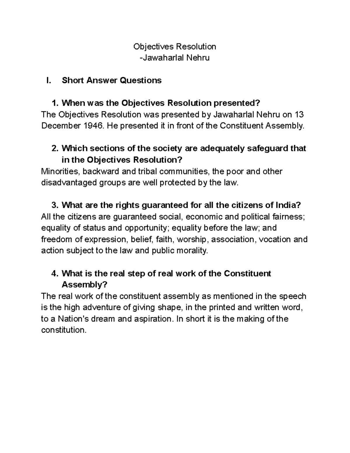 Objectives Resolution - Objectives Resolution -Jawaharlal Nehru I ...