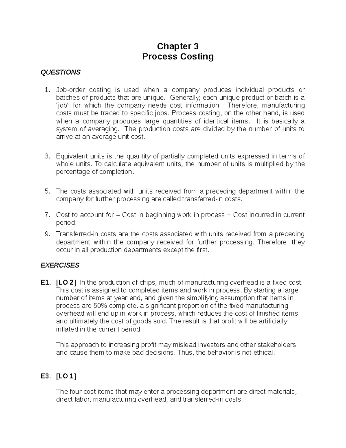Chapter 03 - Odd Answers - Chapter 3 Process Costing QUESTIONS 1 ...