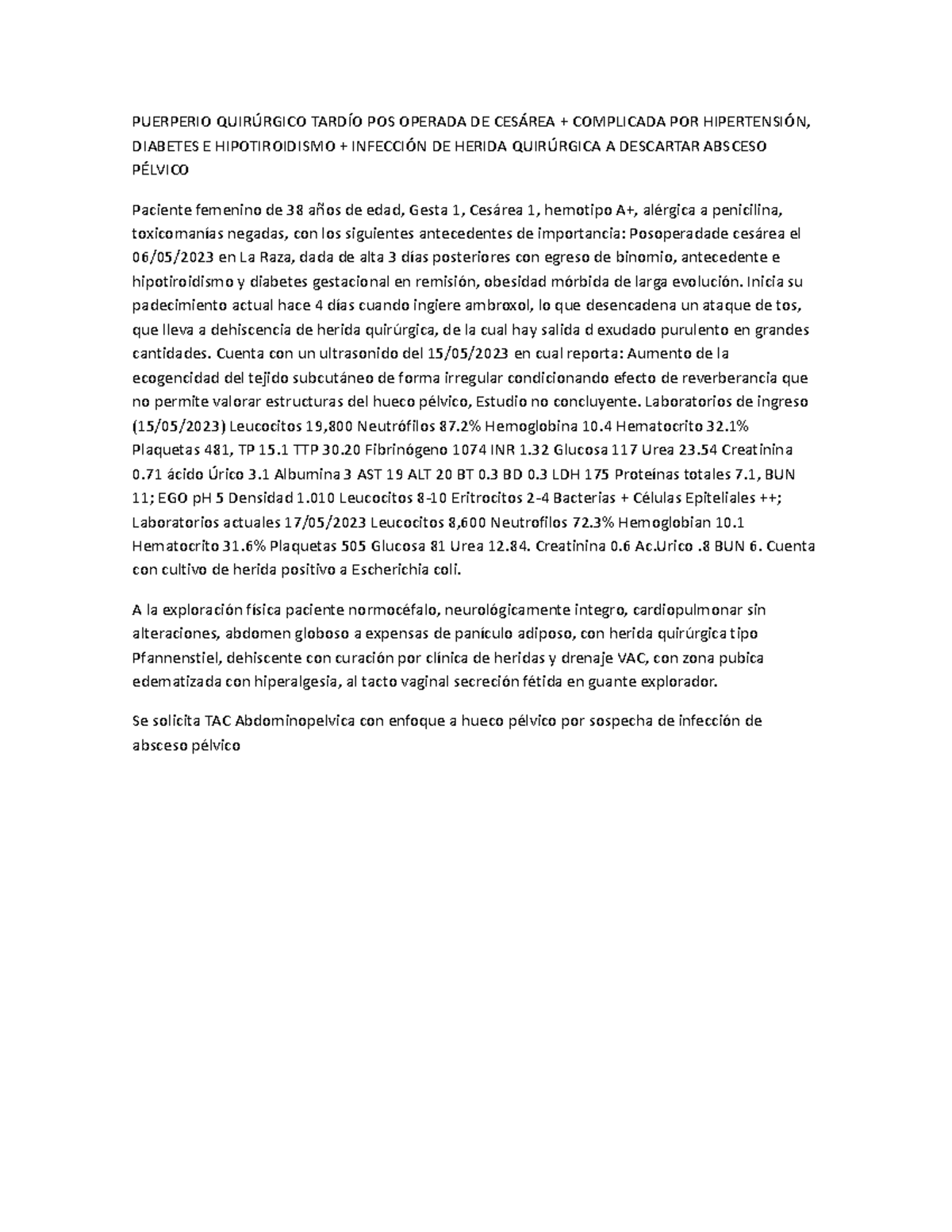 Puerperio Quirúrgico Tardío POS Operada DE Cesárea - PUERPERIO ...