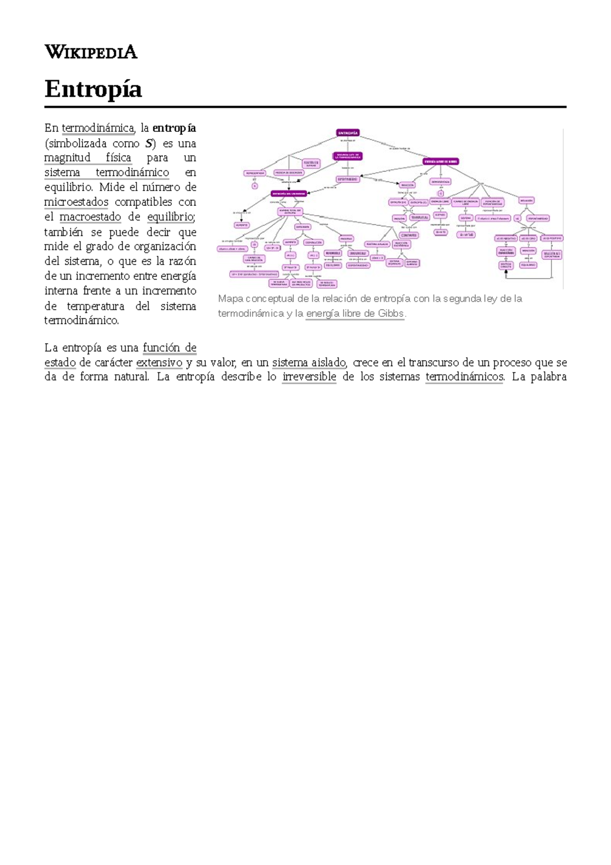 Entropía - Mapa conceptual de la relación de entropía con la segunda ...