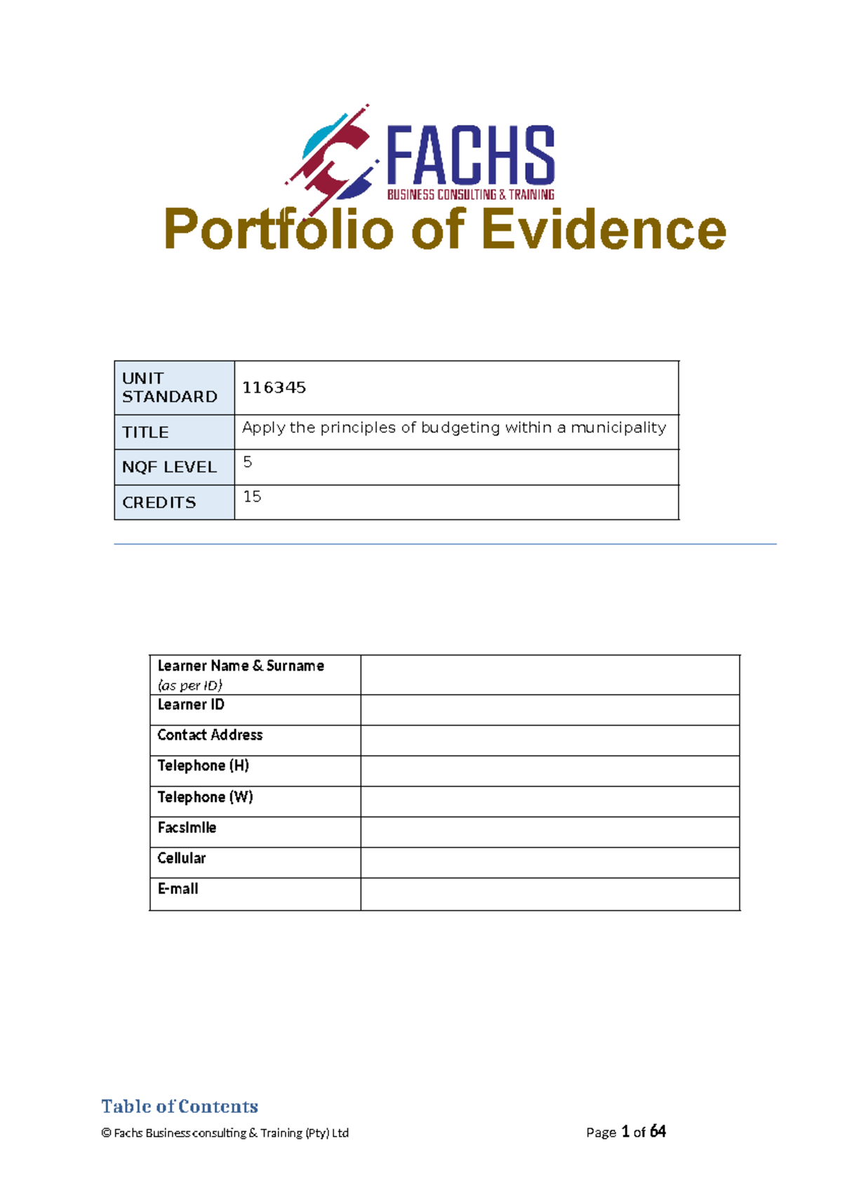 Revised - Portfolio of Evidence Guide US 116345 - Portfolio of Evidence ...