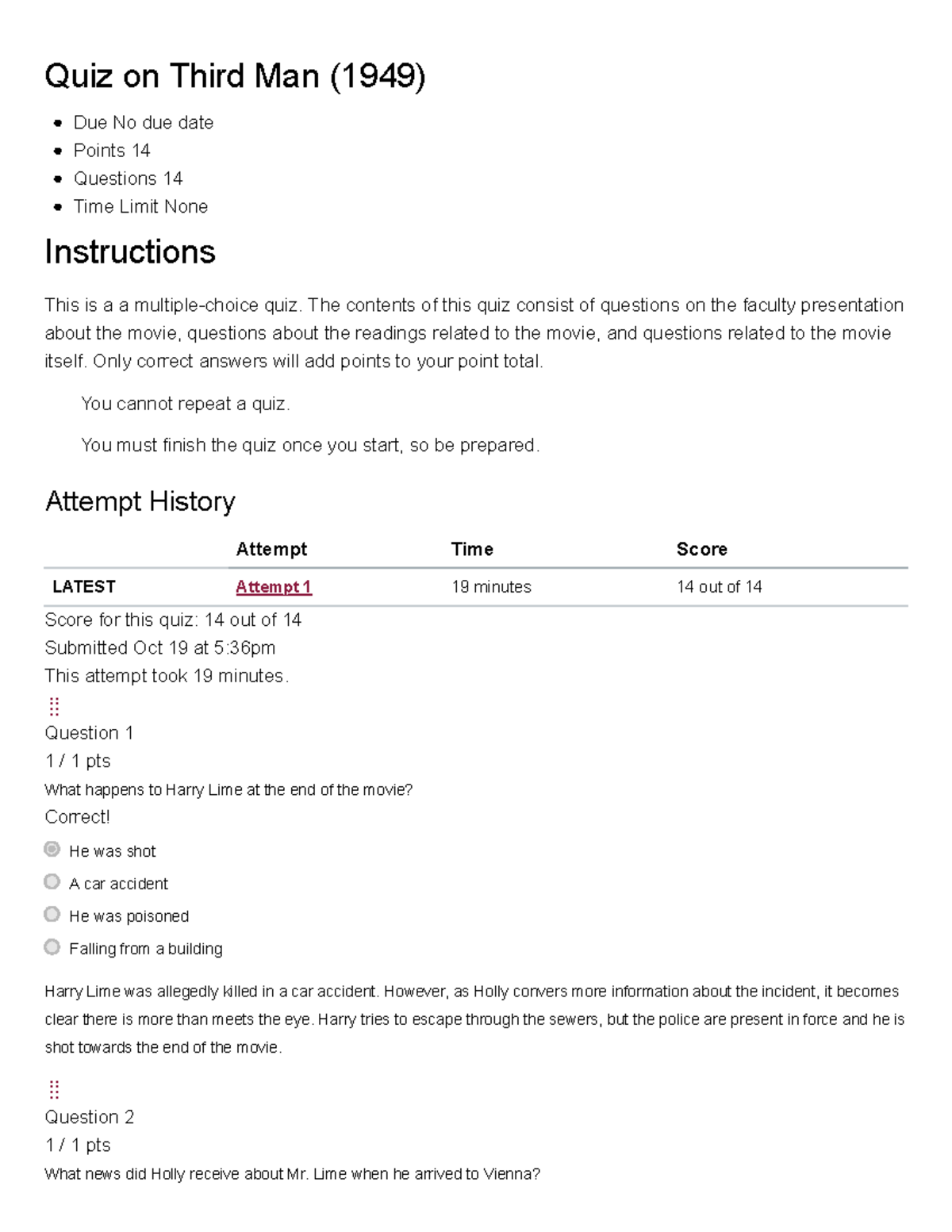 Quiz on Third Man (1949) PUP 200 Cities in Cinema (2024 Fall B) - Quiz ...