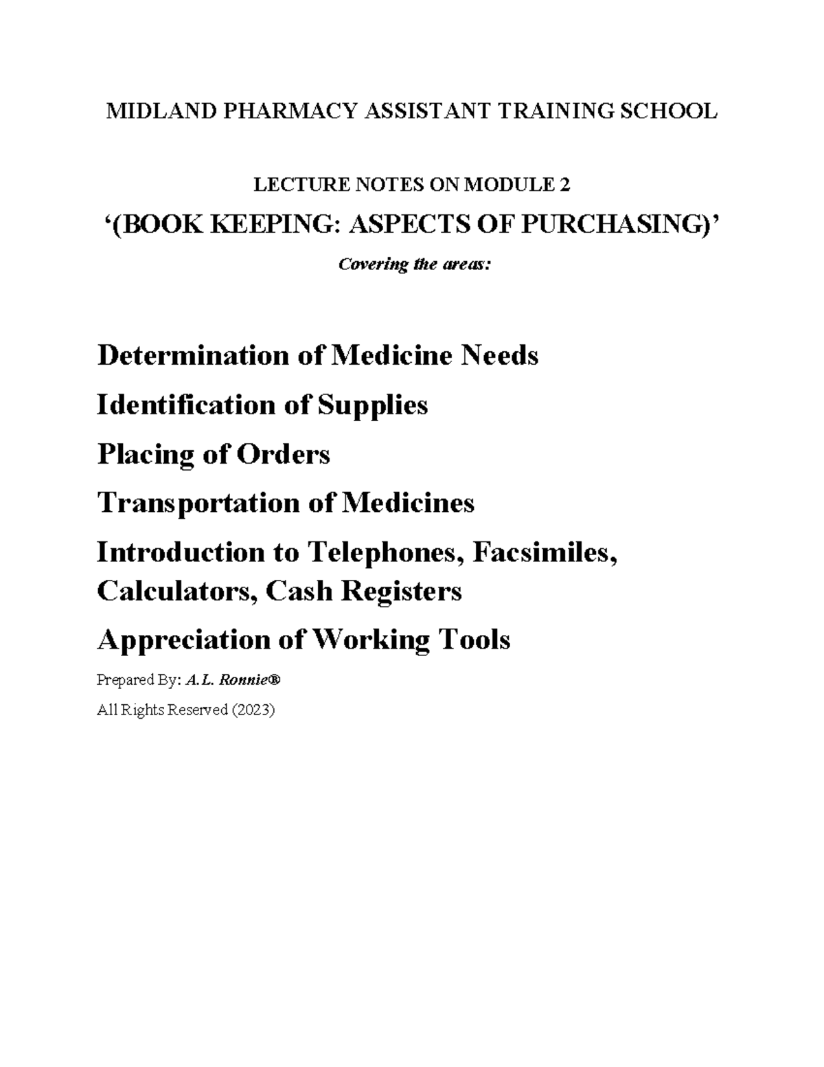 Aspects of purchasing - MIDLAND PHARMACY ASSISTANT TRAINING SCHOOL ...