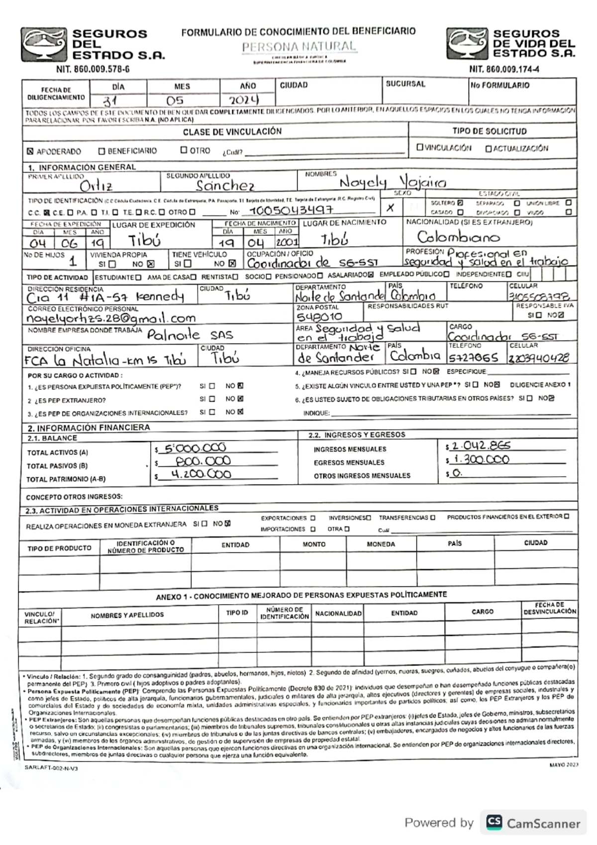 Sarlaft - Solicitud de indemnización - SEGUROS FORMULARIO DE CONOCIMIENTO DEL BENEFICIARIO ...