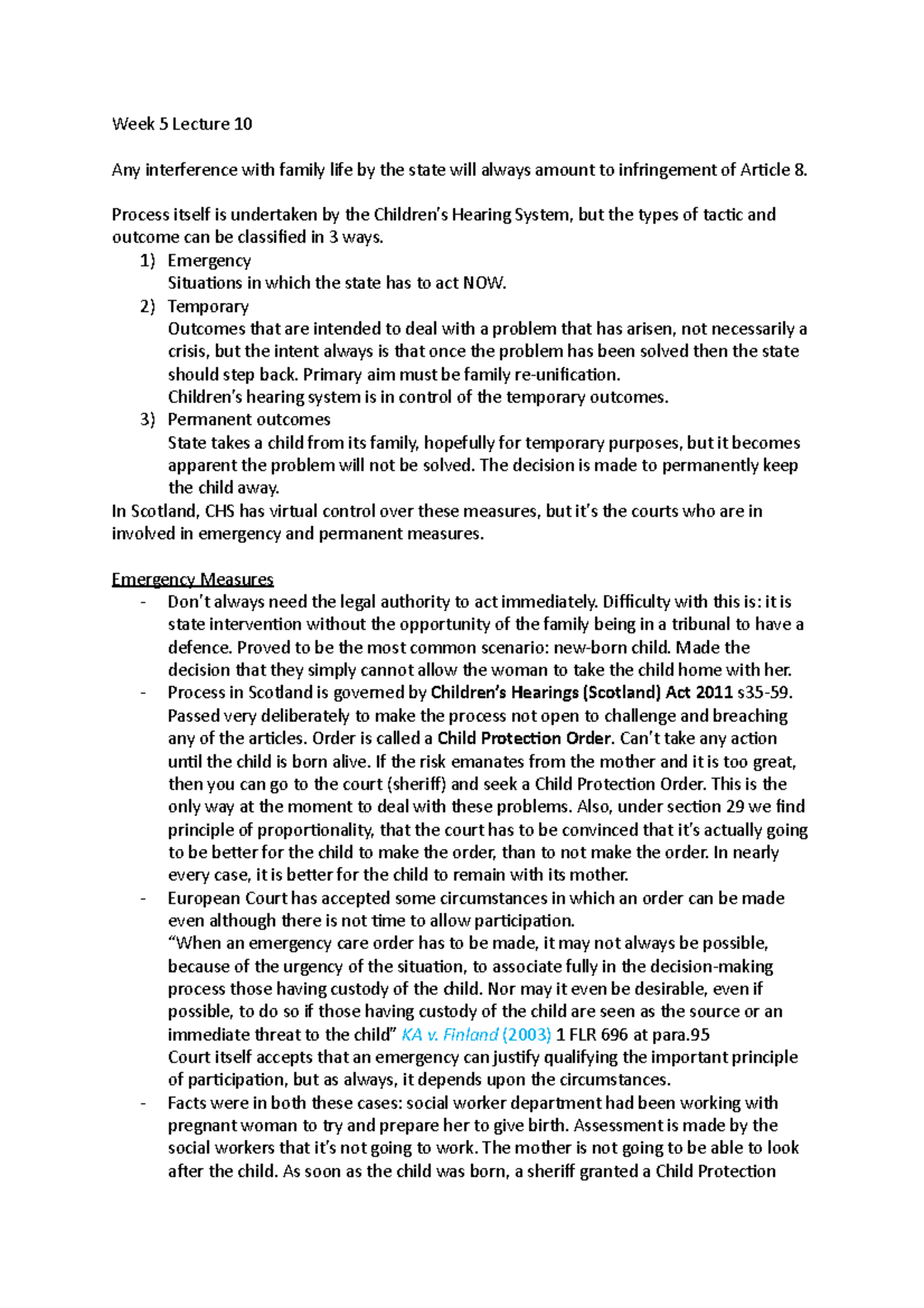 Week 5 Lecture 10 - Protection of Children and the ECHR cont - Week 5 Lecture 10 Any ...