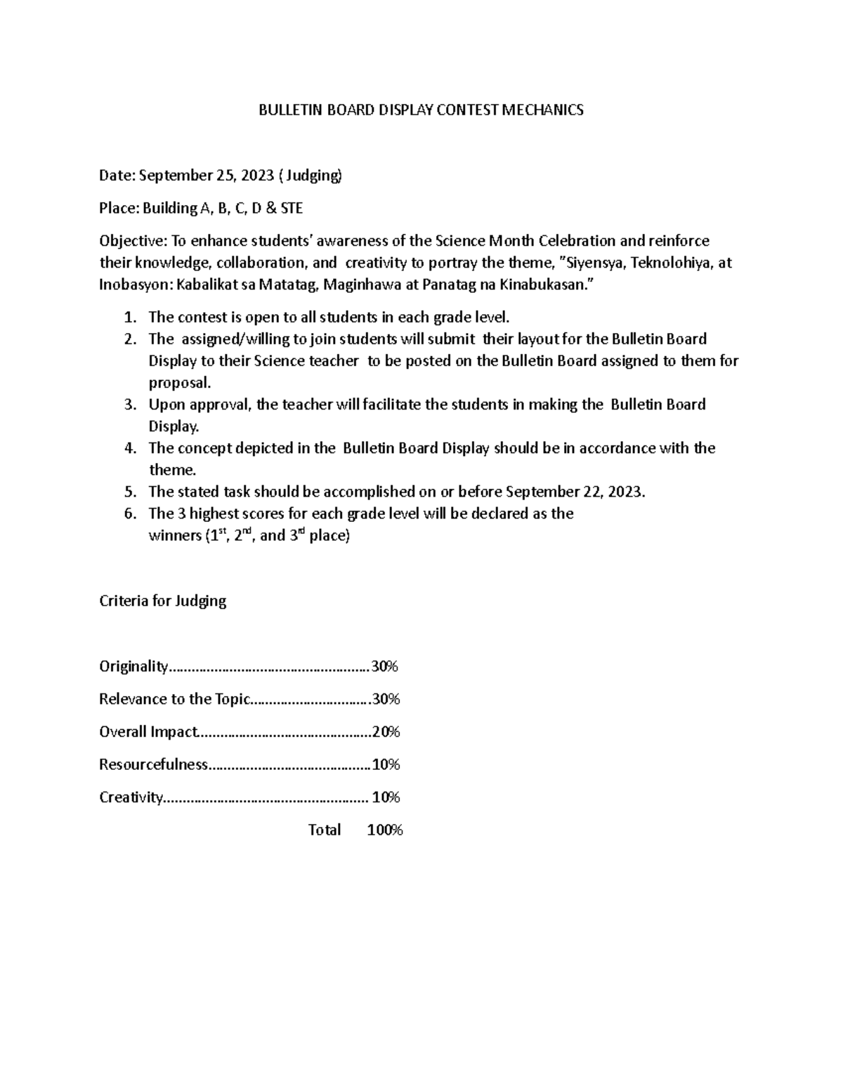Bulletin Board Display Making Contest Mechanics - BULLETIN BOARD ...