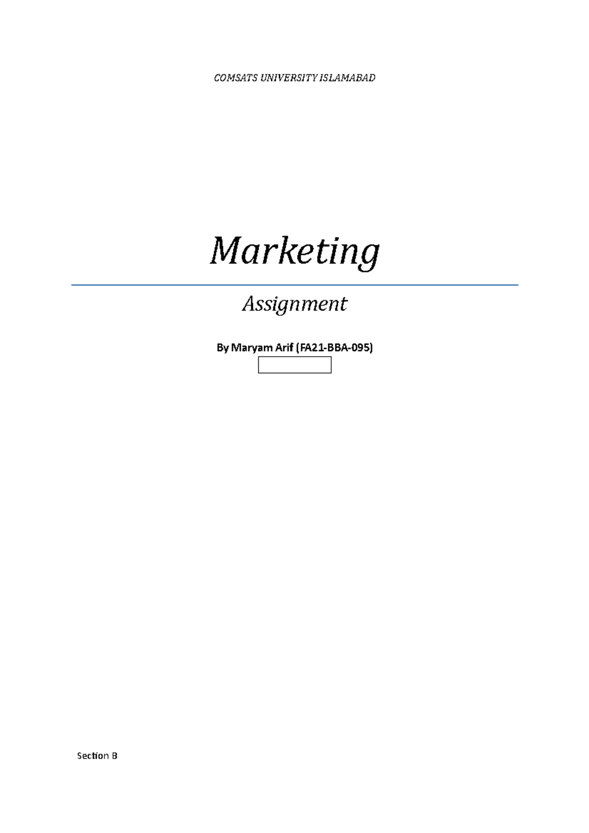 Marketing - COMSATS UNIVERSITY ISLAMABAD Marketing Assignment By Maryam ...
