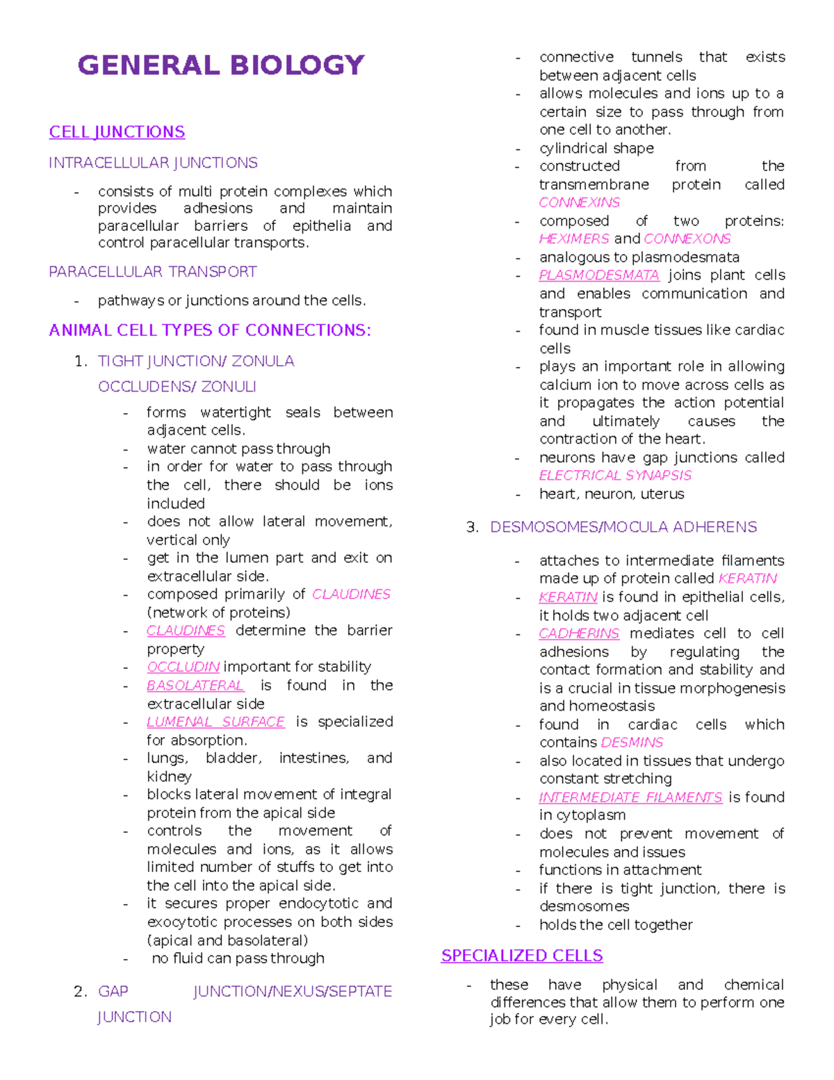 General Biology - GENERAL BIOLOGY CELL JUNCTIONS INTRACELLULAR ...