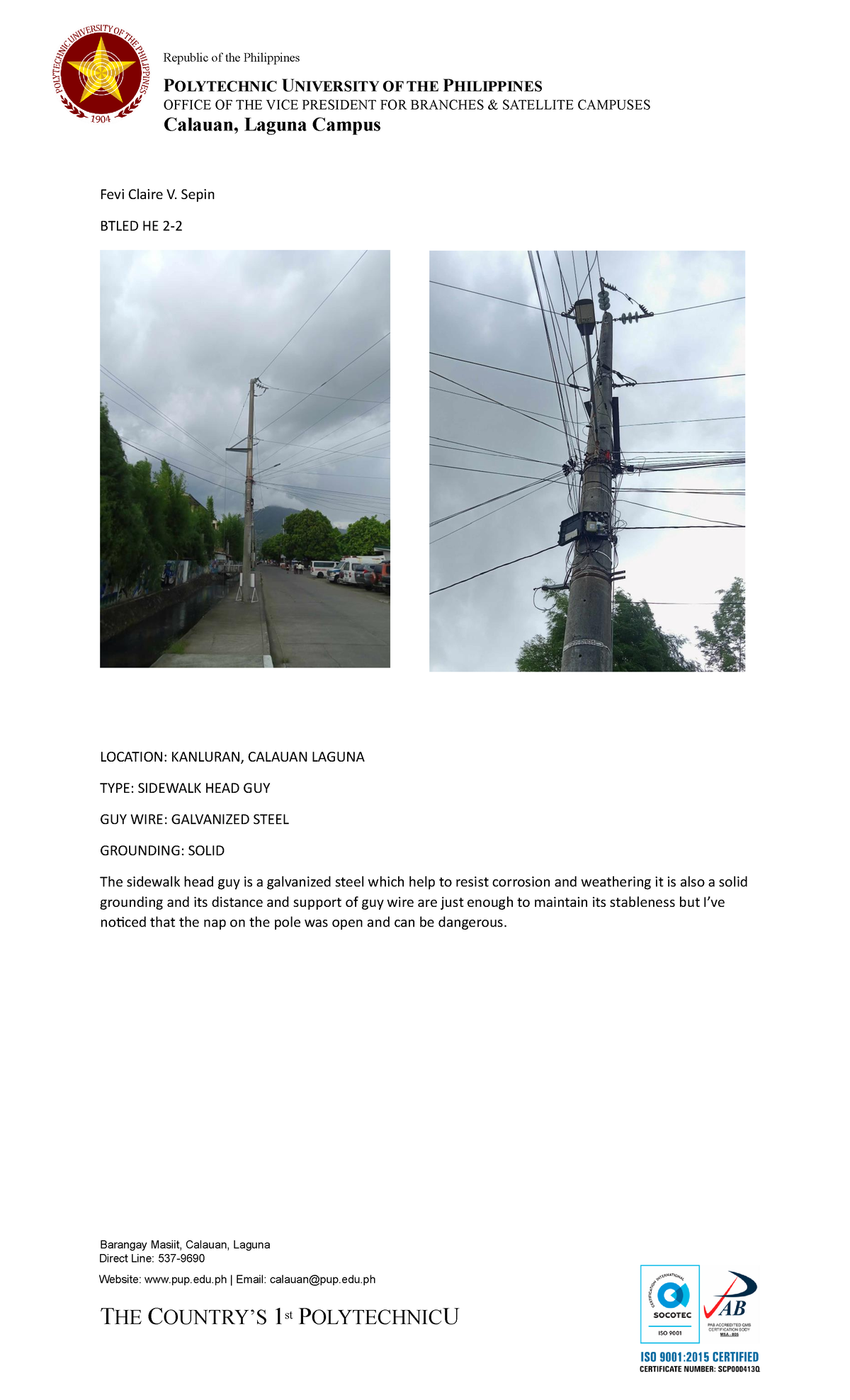 Pole-guying-activity - Republic of the Philippines POLYTECHNIC ...