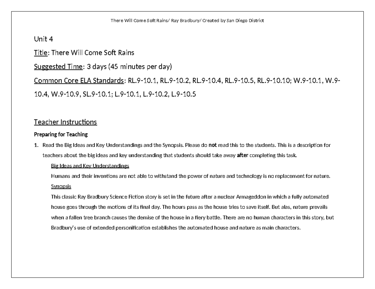 10. There Will Come Soft Rains. lesson - Anthology - Unit 4 Title ...