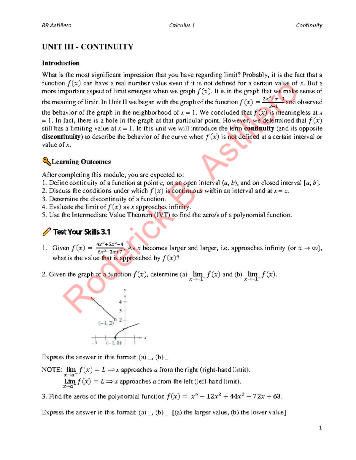 Unit3 Continuity 36a7c15fc7a76202566 af010bbec7324 - UNIT III - CONTINUITY Introduction What is ...