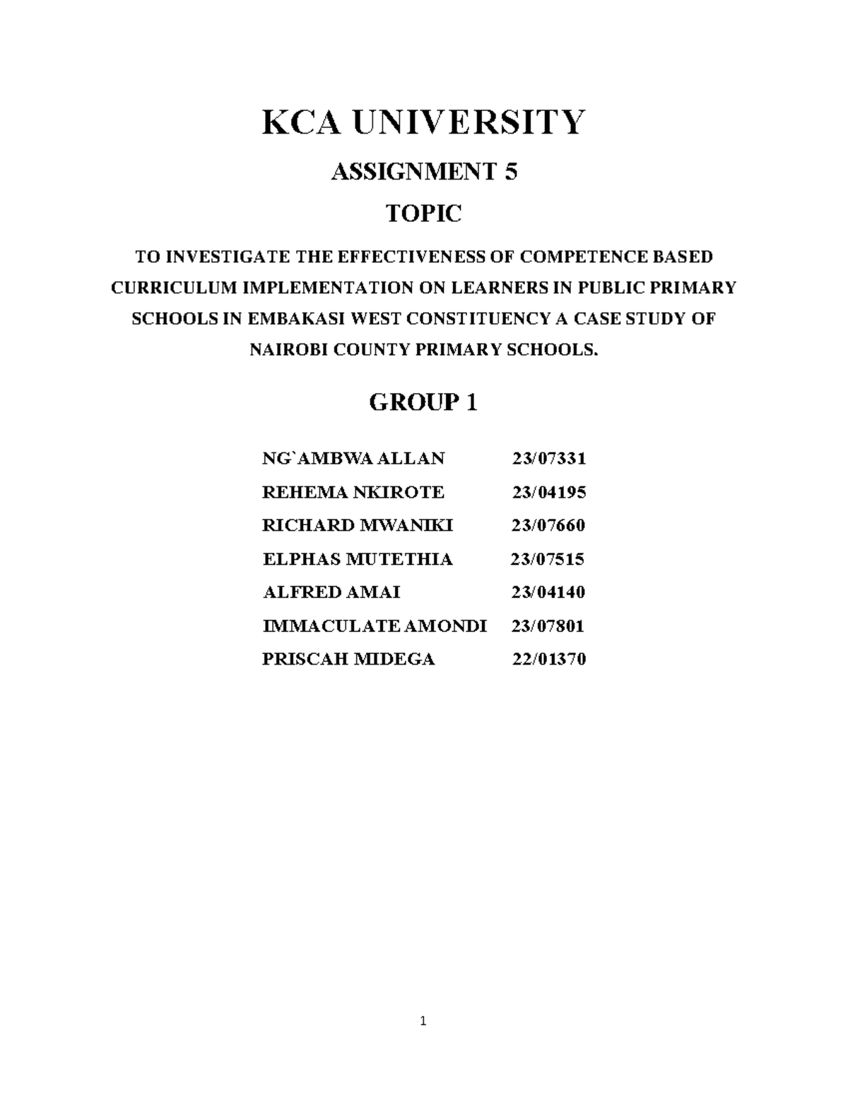 ERM 101 ASSY 5 Final - KCA UNIVERSITY ASSIGNMENT 5 TOPIC TO INVESTIGATE THE EFFECTIVENESS OF ...