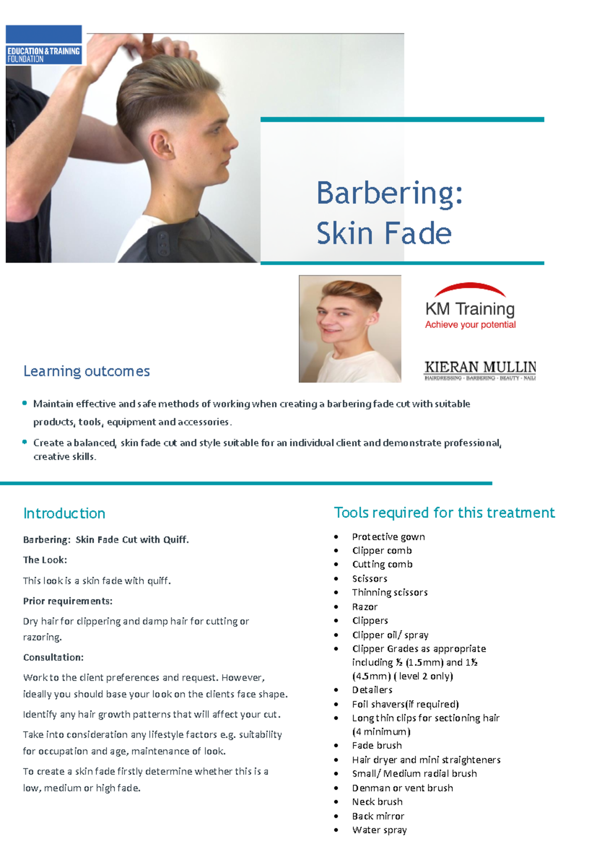 Teach Too Handout Barbering Skin Fade - Barbering: Skin Fade Learning ...