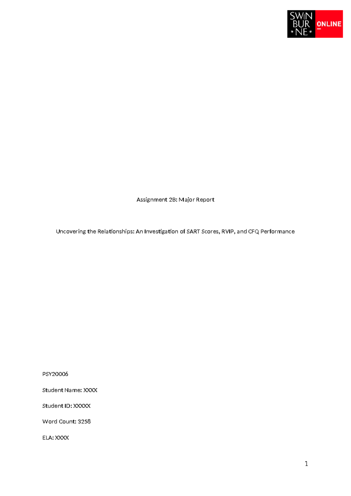 PSY2000 6 Assignment 2B Major report document - Stu Doc - Assignment 2B ...