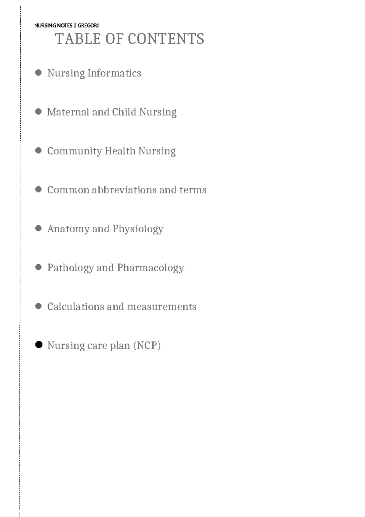 Nursing-notebook - Nursing notes for nursing student - TABLE OF ...