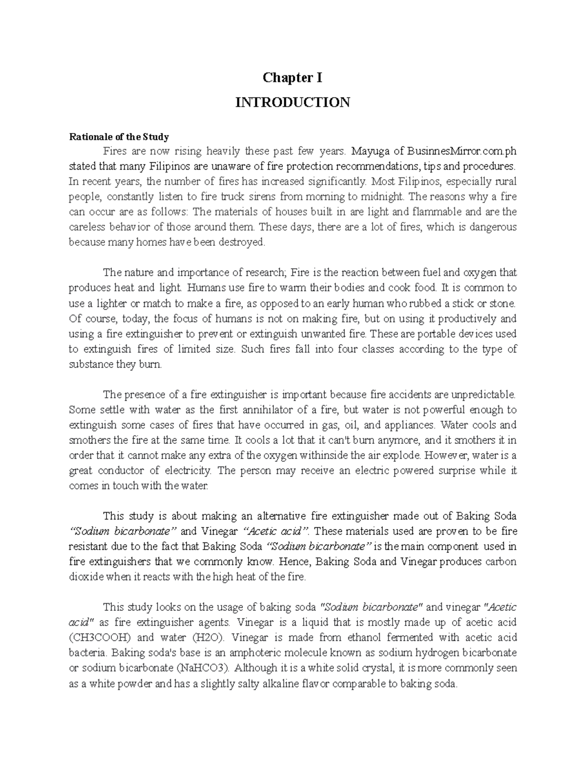 Velayo Alilin Bantoy Chapter I - Chapter I INTRODUCTION Rationale of the Study Fires are now ...