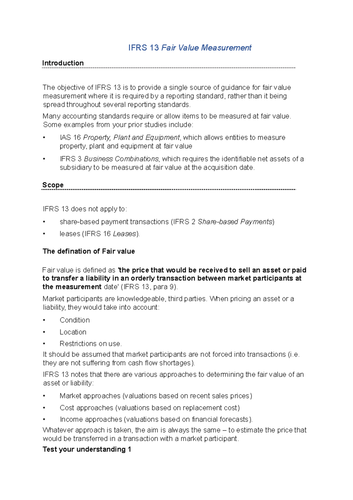 IFRS 13 Fair Value Measurement Oct 8 2023 - IFRS 13 Fair Value ...