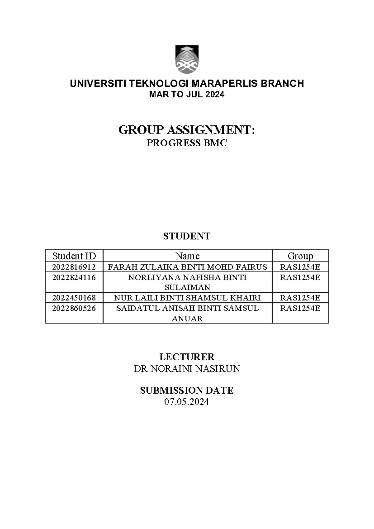 BMC Progress - ENT300 - .... - UNIVERSITI TEKNOLOGI MARAPERLIS BRANCH ...