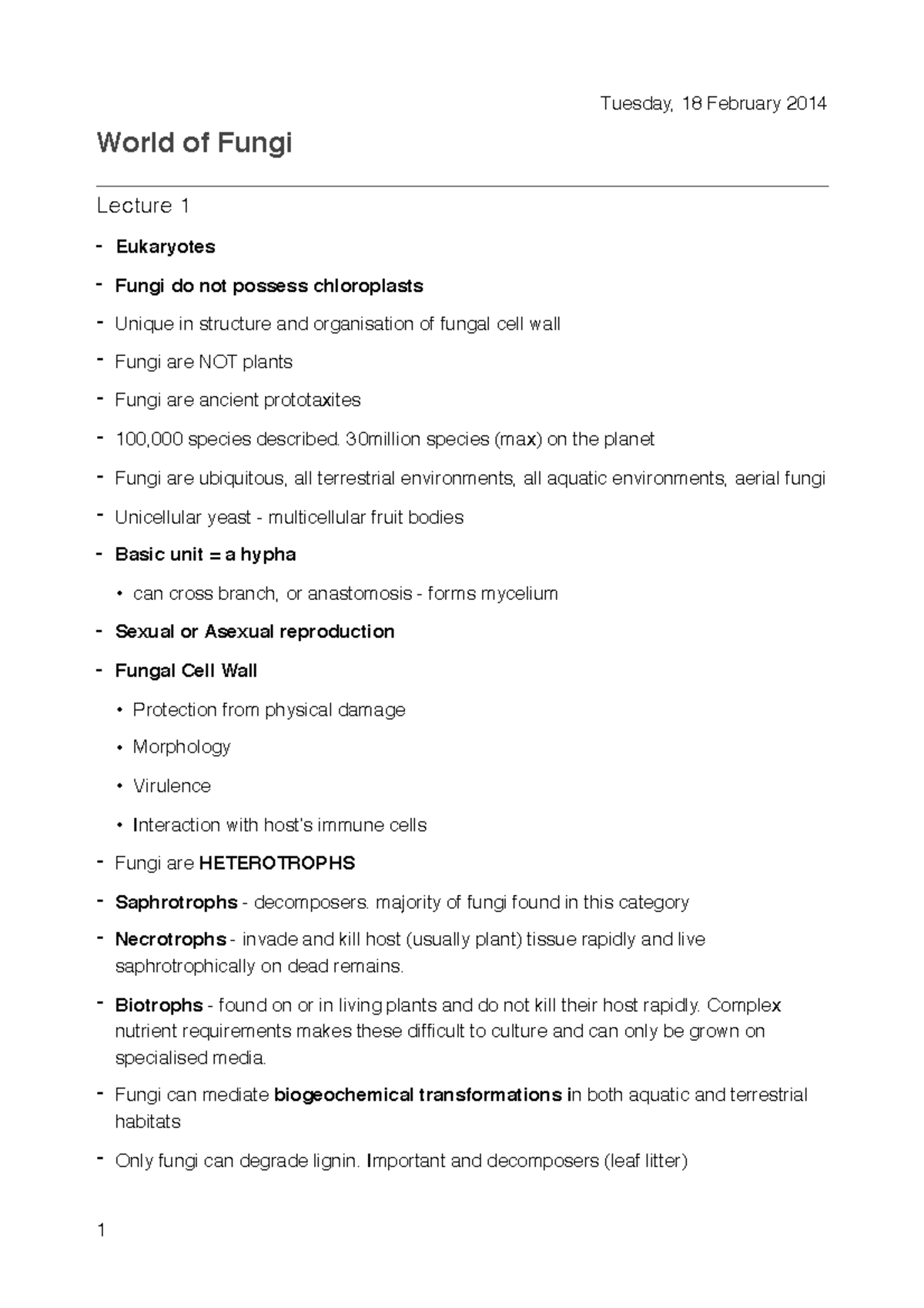 BIO1337 - Microbiology - Lecture 11 - Tuesday, 18 February 2014 World ...