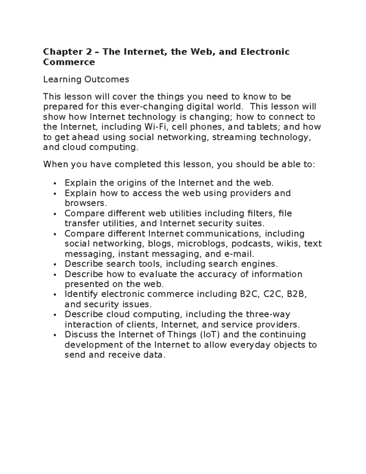 Chapter 2 - Chapter 2 – The Internet, the Web, and Electronic Commerce ...