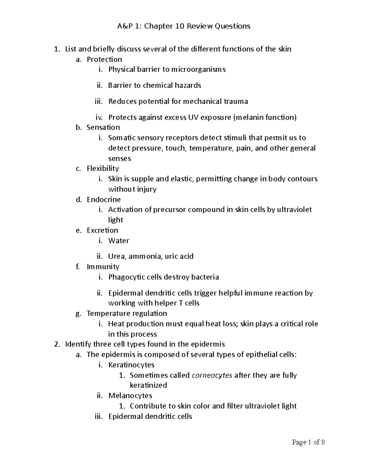 A&P 1- Chapter 10 Review Questions - List and briefly discuss several ...