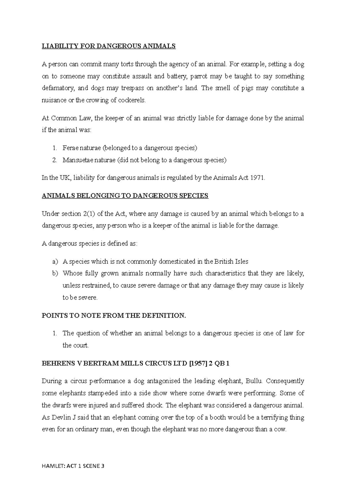 Liability FOR Dangerous Animals - LIABILITY FOR DANGEROUS ANIMALS A ...