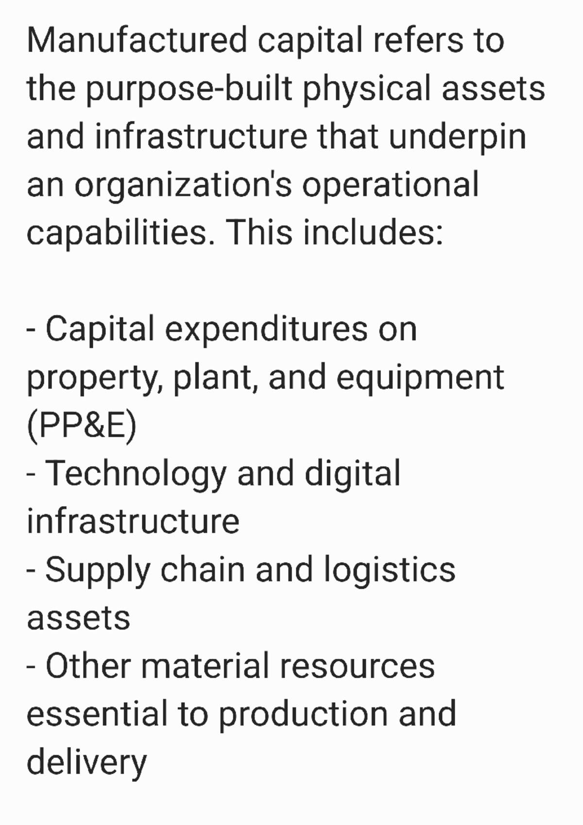 Manufactured Capital - Addition of notes - Manufactured capital refers ...
