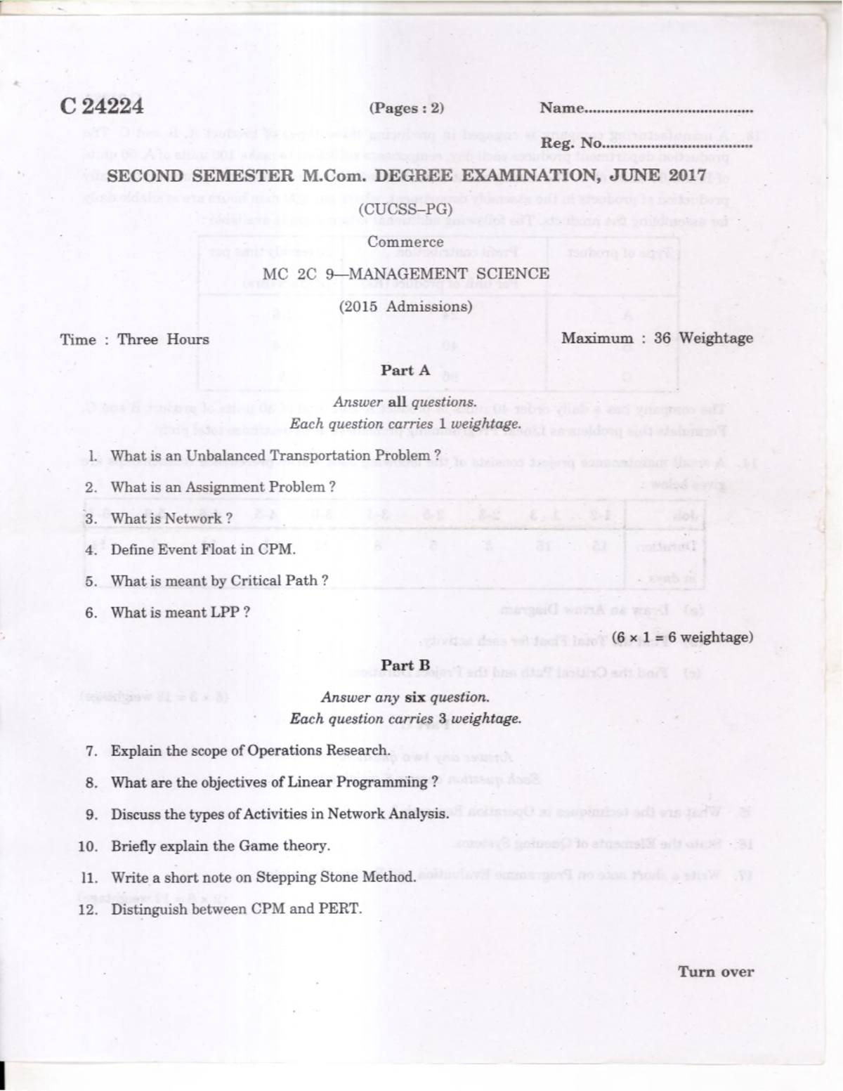 Management Science 2017 question paper - Commerce - Studocu