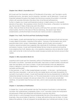 Summary Introduction to the Principles of journalism Journalismrn ...