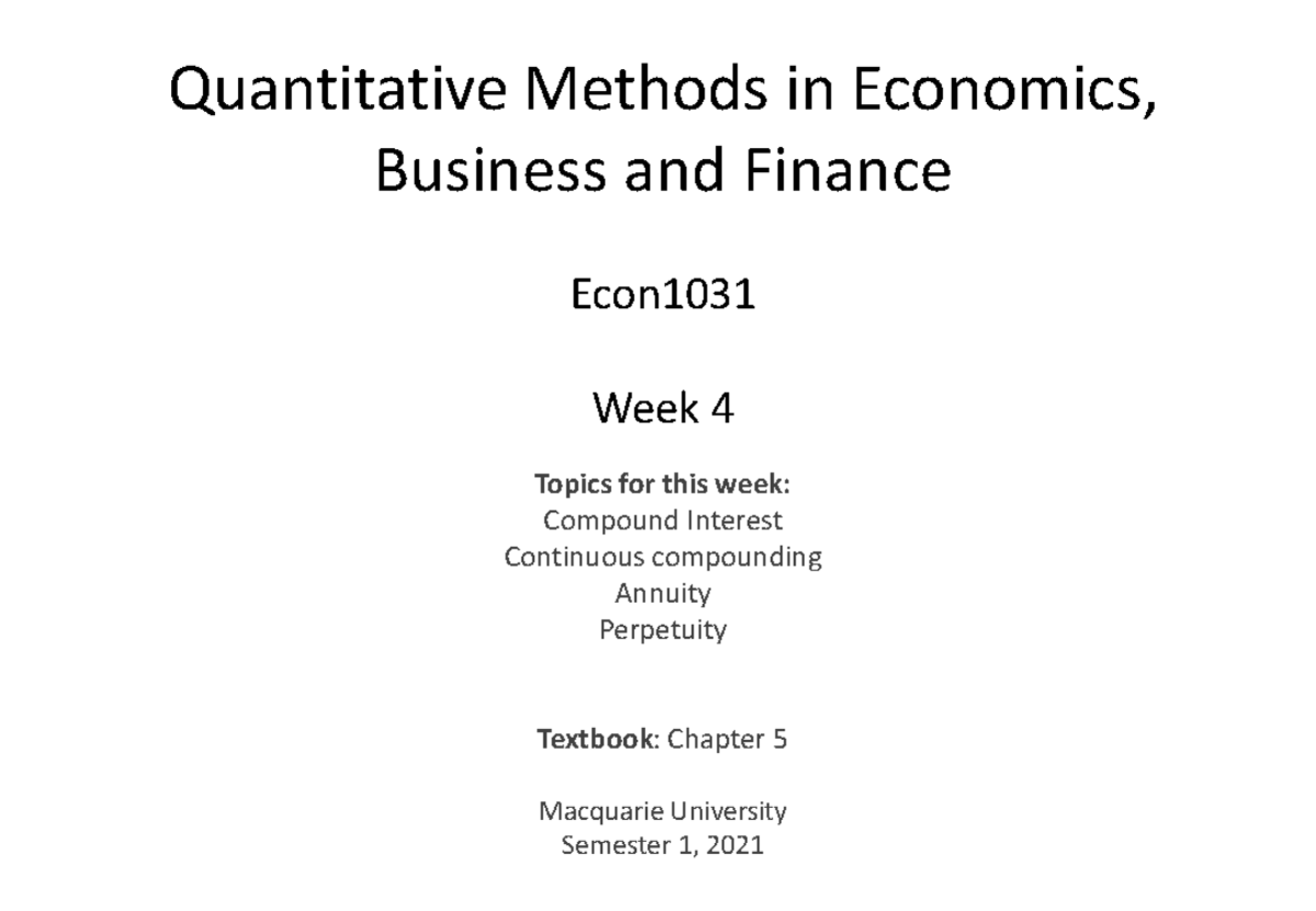 1031Week 4 - Annotated Lecture Notes - Quantitative Methods in ...