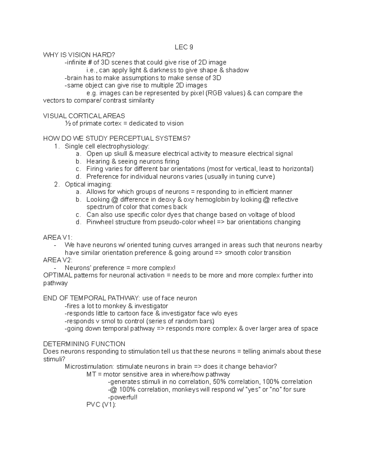 LEC 9 - Lecture notes 9 - LEC 9 WHY IS VISION HARD? -infinite # of 3D ...