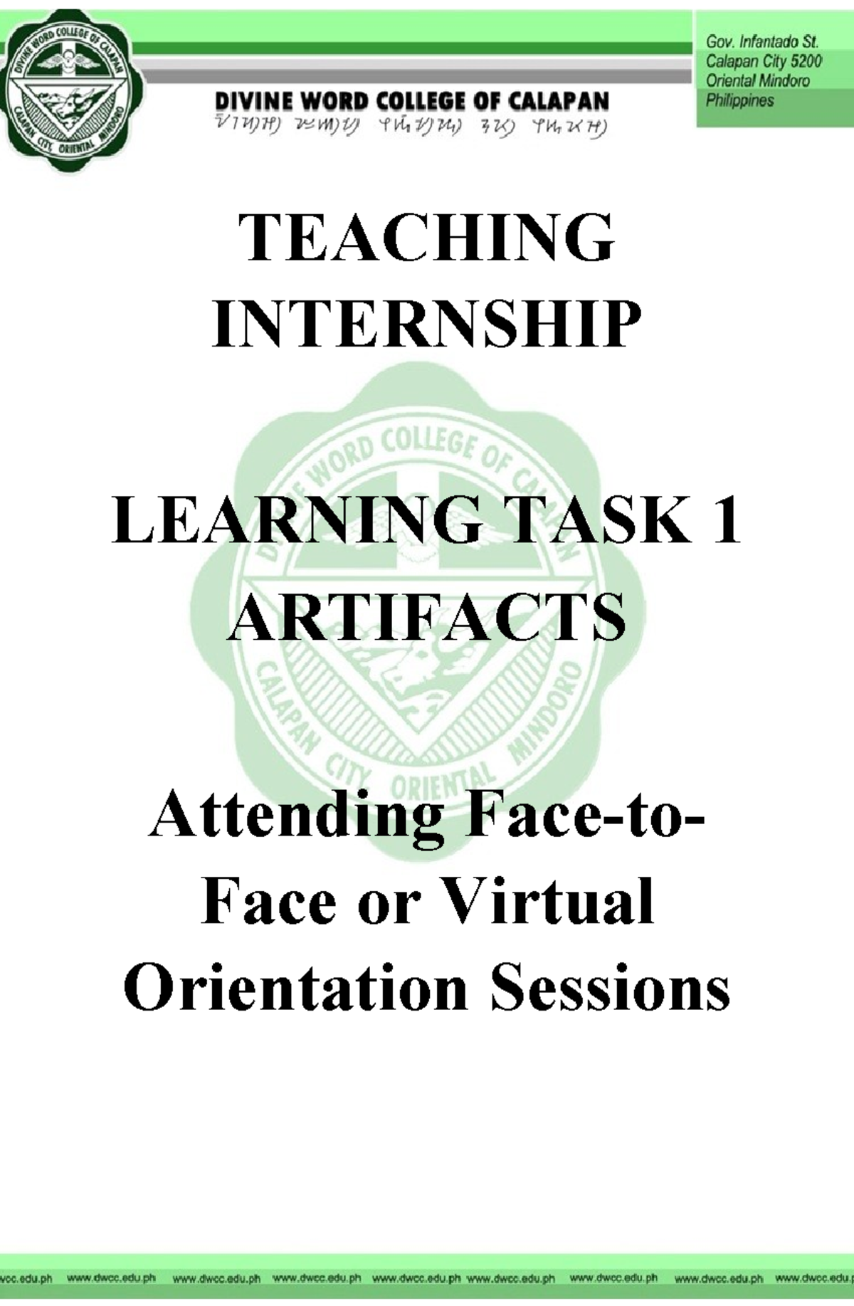 Artifact - sdfdvfvf - TEACHING INTERNSHIP LEARNING TASK 1 ARTIFACTS ...