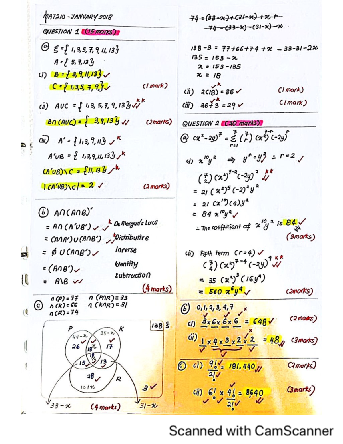 Answer scheme MAT210 jan18 - Discrete Mathematics - Studocu
