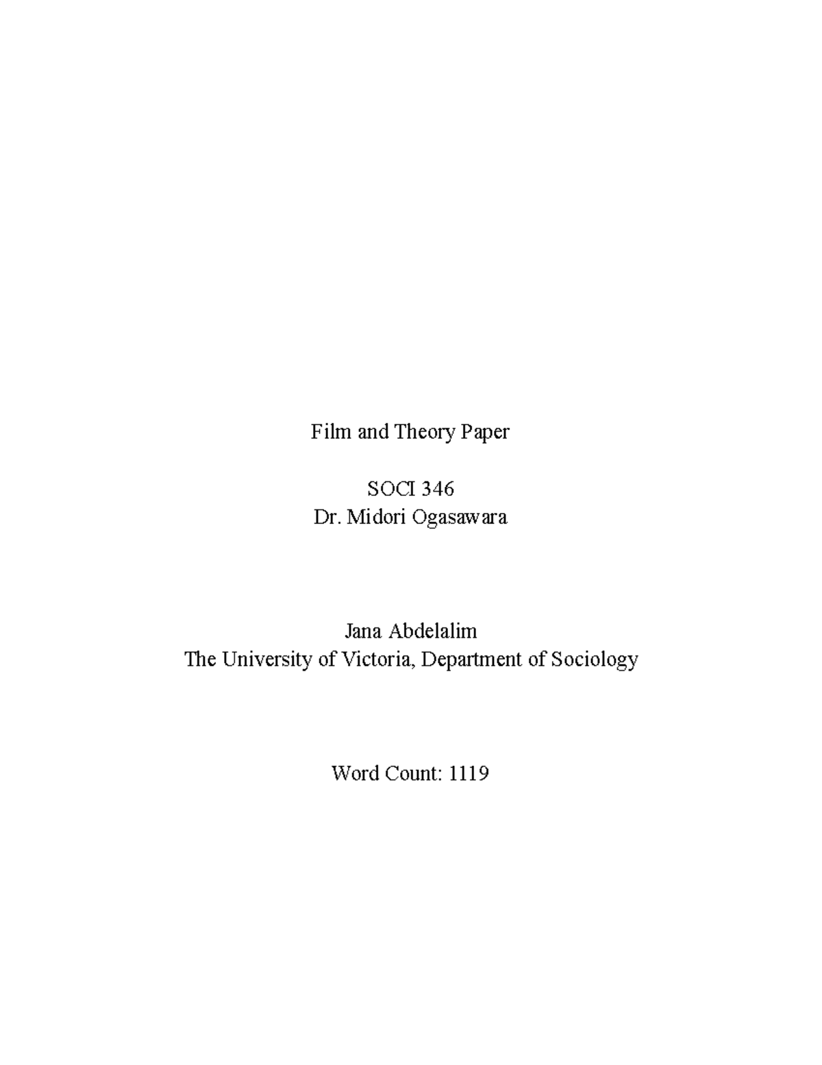 Film and Theory Paper - Talks about the panopticon sort - Film and ...