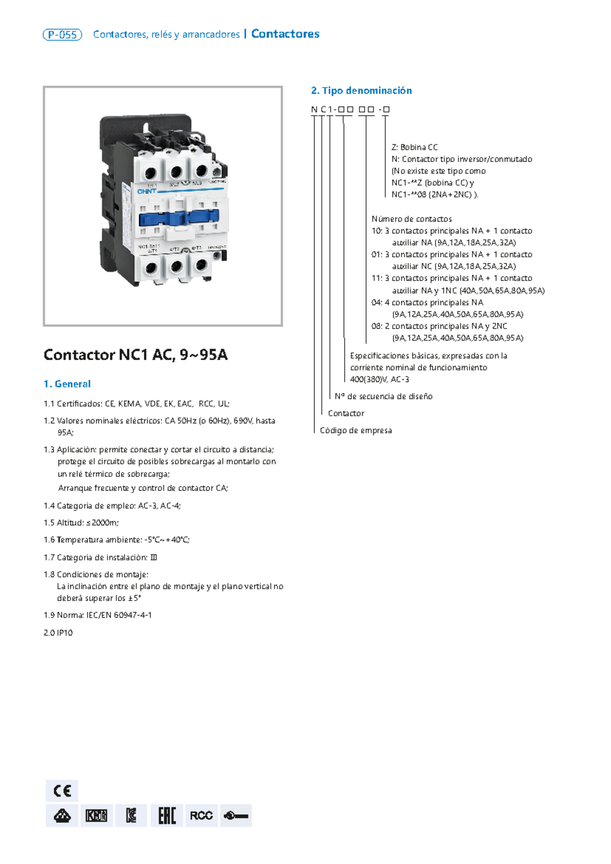 Ficha Chint Serie NC1 - Datasheet contactor - P-055 Contactores, relés ...