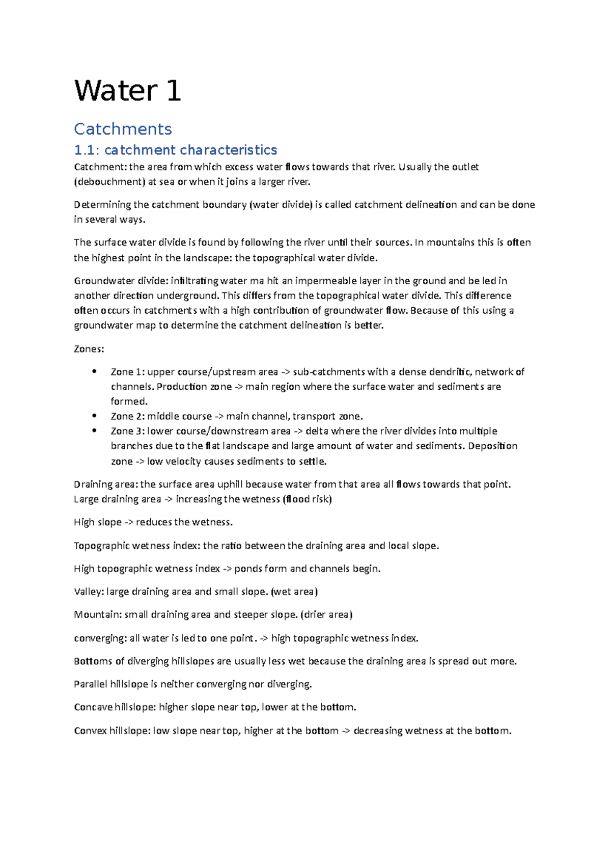 Water 1 - summary - Water 1 Catchments 1: catchment characteristics ...