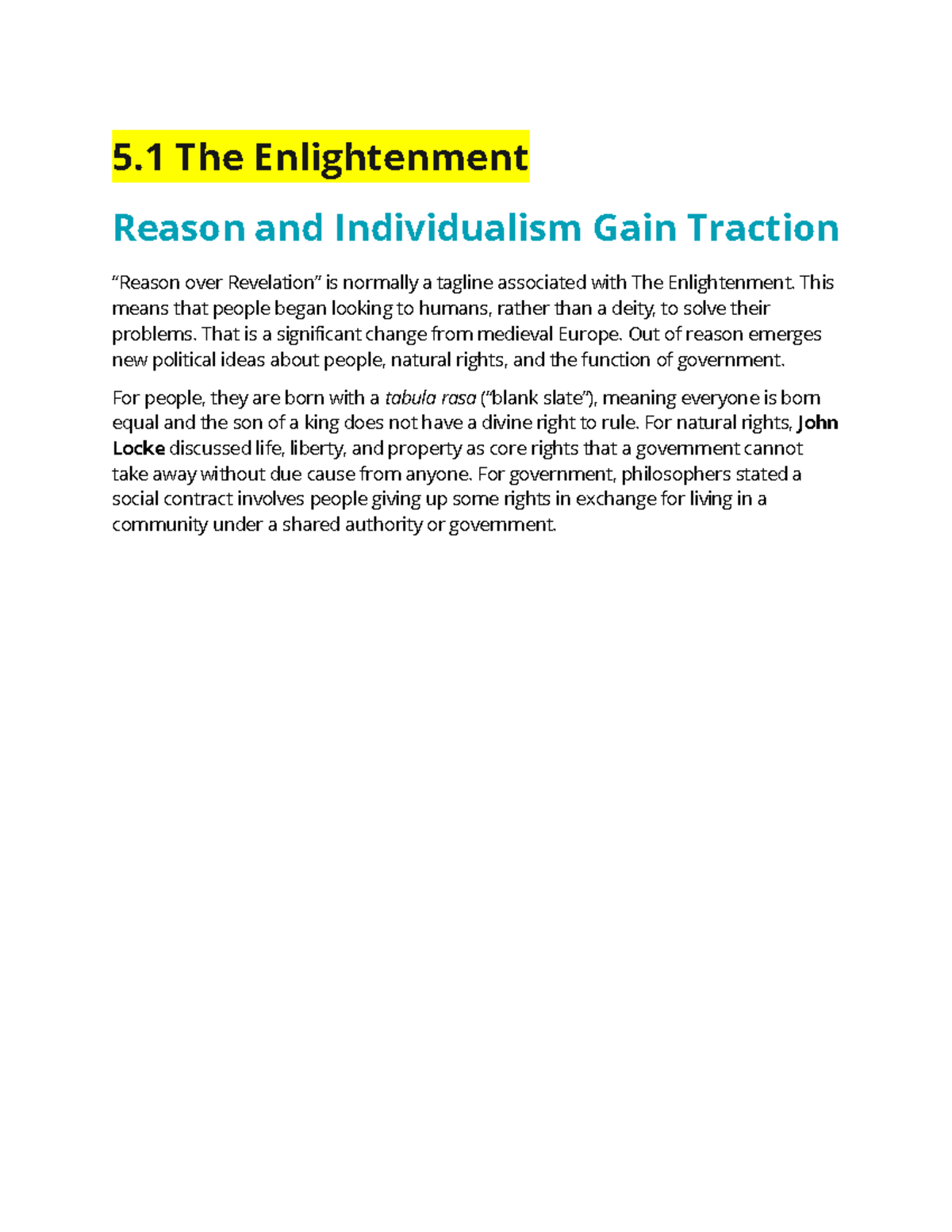 Final Exam Review Unit 5 - 5 The Enlightenment Reason and Individualism ...